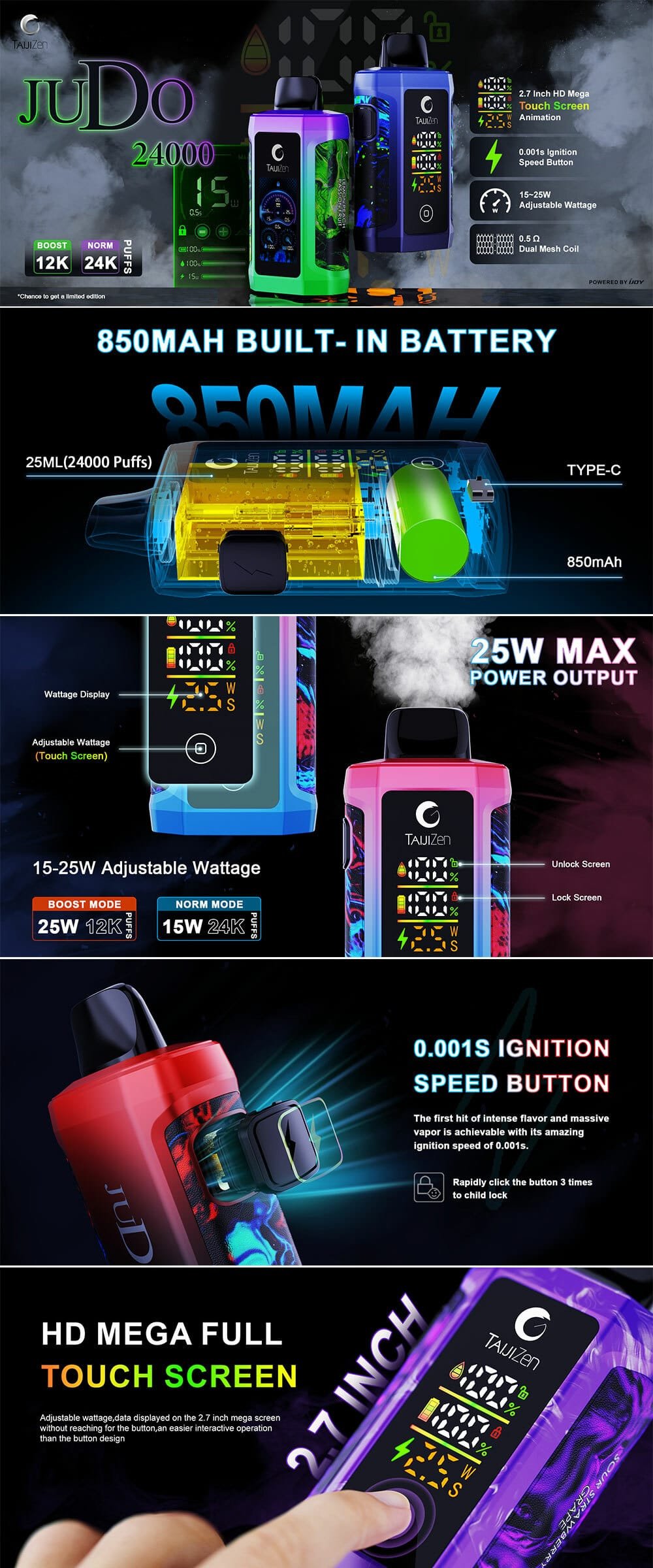 ¡Promo! JUDO TaijiZen by Ijoy 24K PUFFS TOUCH SCREEN – Disposable ...